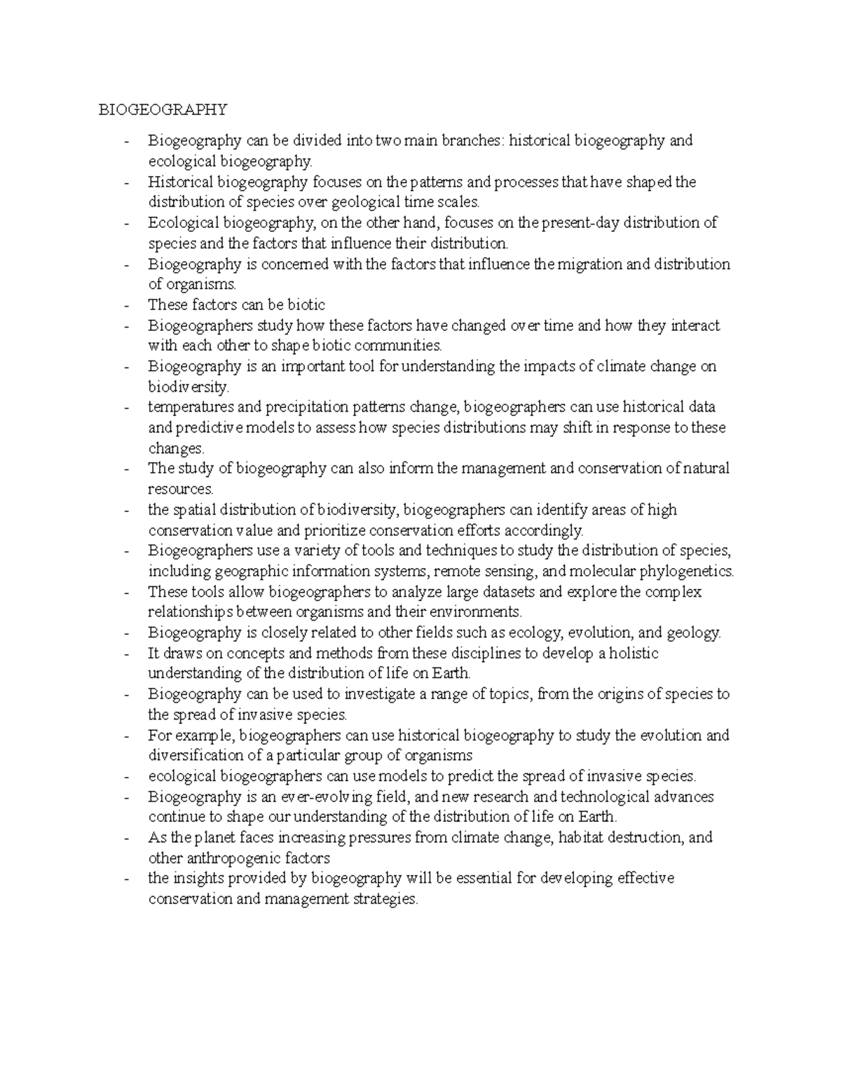 Biogeography Notes 2 - Global patterns of species distributions and the ...