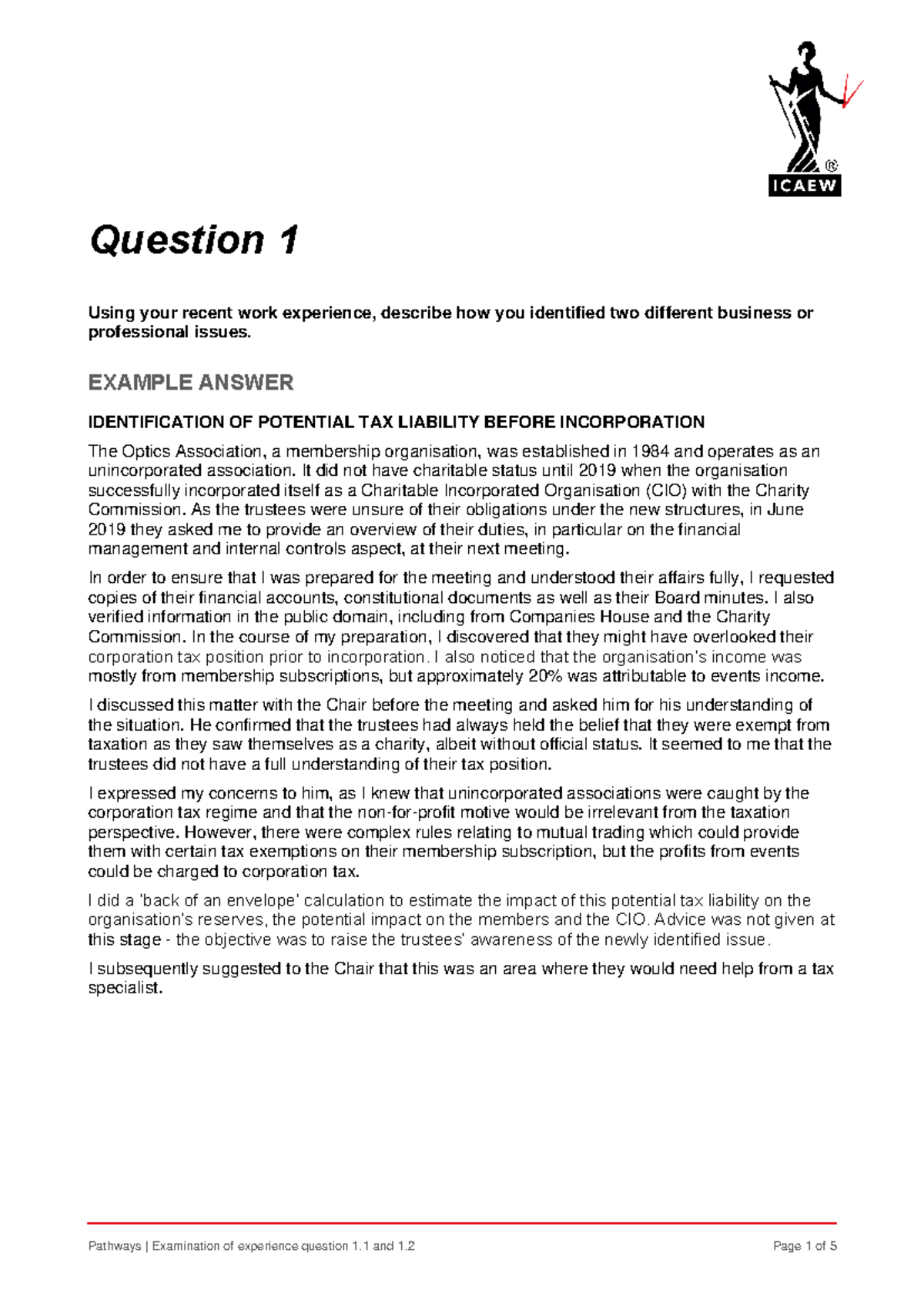 Examination of experience question 11 and 12 sample answers - Question ...