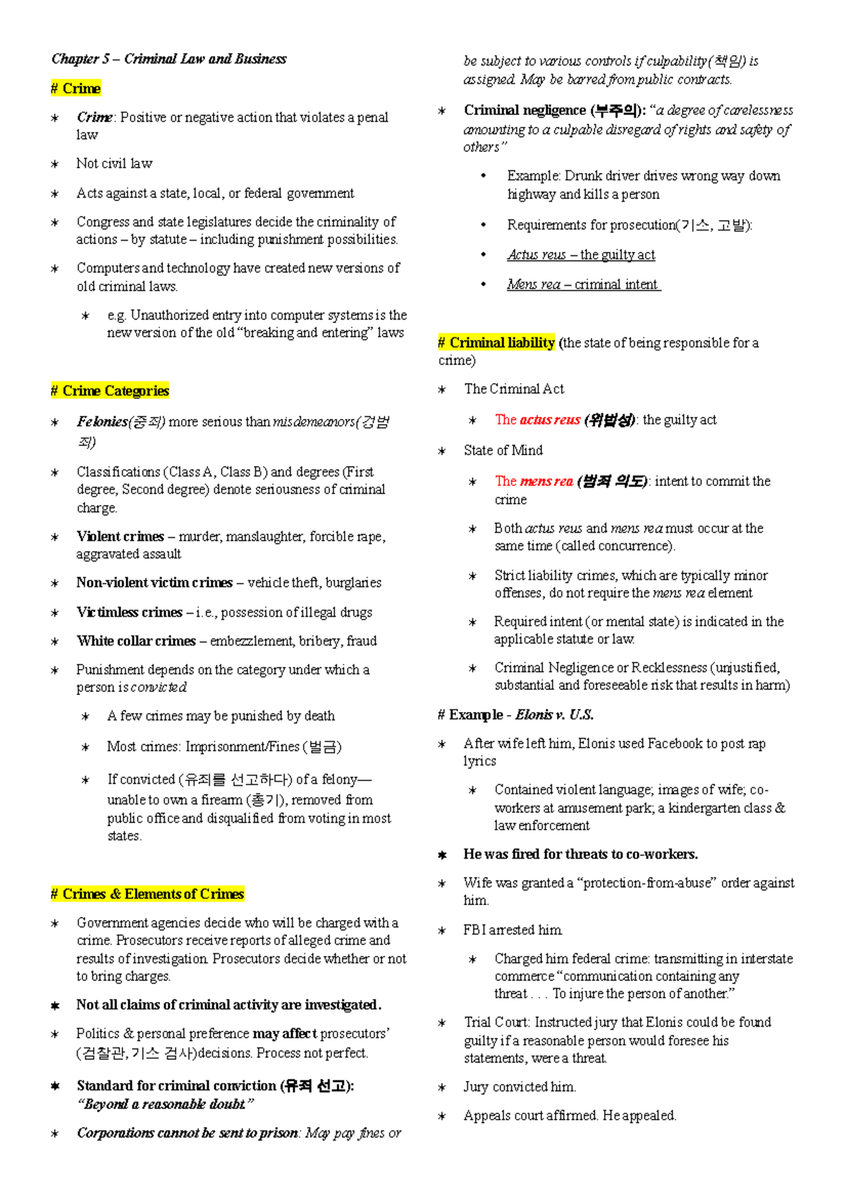 Chapter 5 - Chapter 5 – Criminal Law and Business Crime Crime: Positive ...
