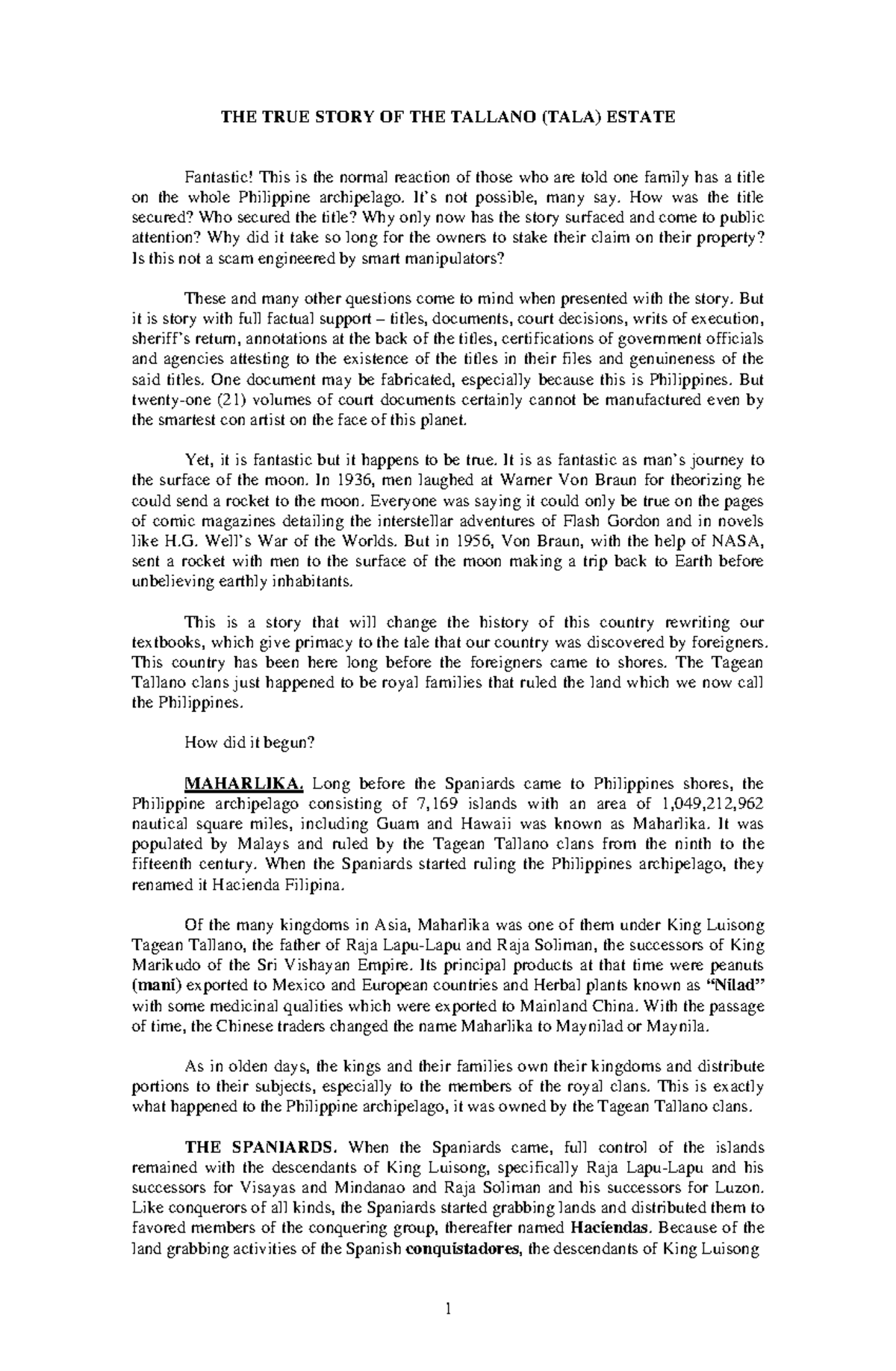 The True Story of the Tallano (TALA) Estate - THE TRUE STORY OF THE ...