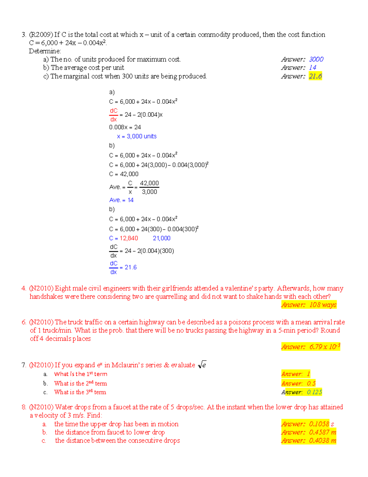 MATH1 - sav - 3. (R2009) If C is the total cost at which x – unit of a ...