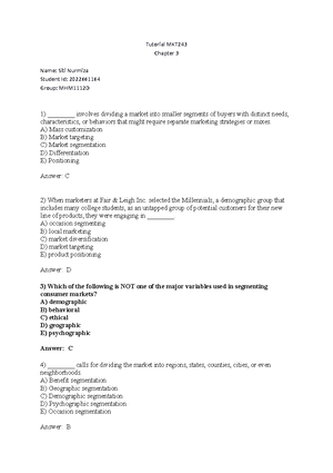 Final Tutorial MKT243 Chapter 2 - Tutorial MKT Chapter 2 Name: Siti ...