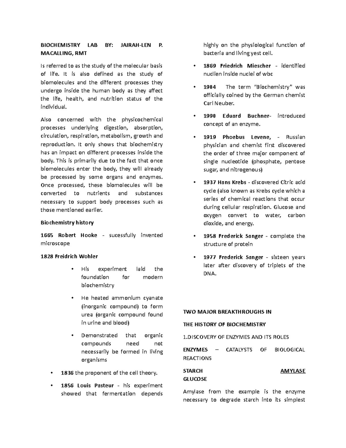 Biochemistry LAB - BIOCHEMISTRY LAB BY: JAIRAH-LEN P. MACALLING, RMT Is ...
