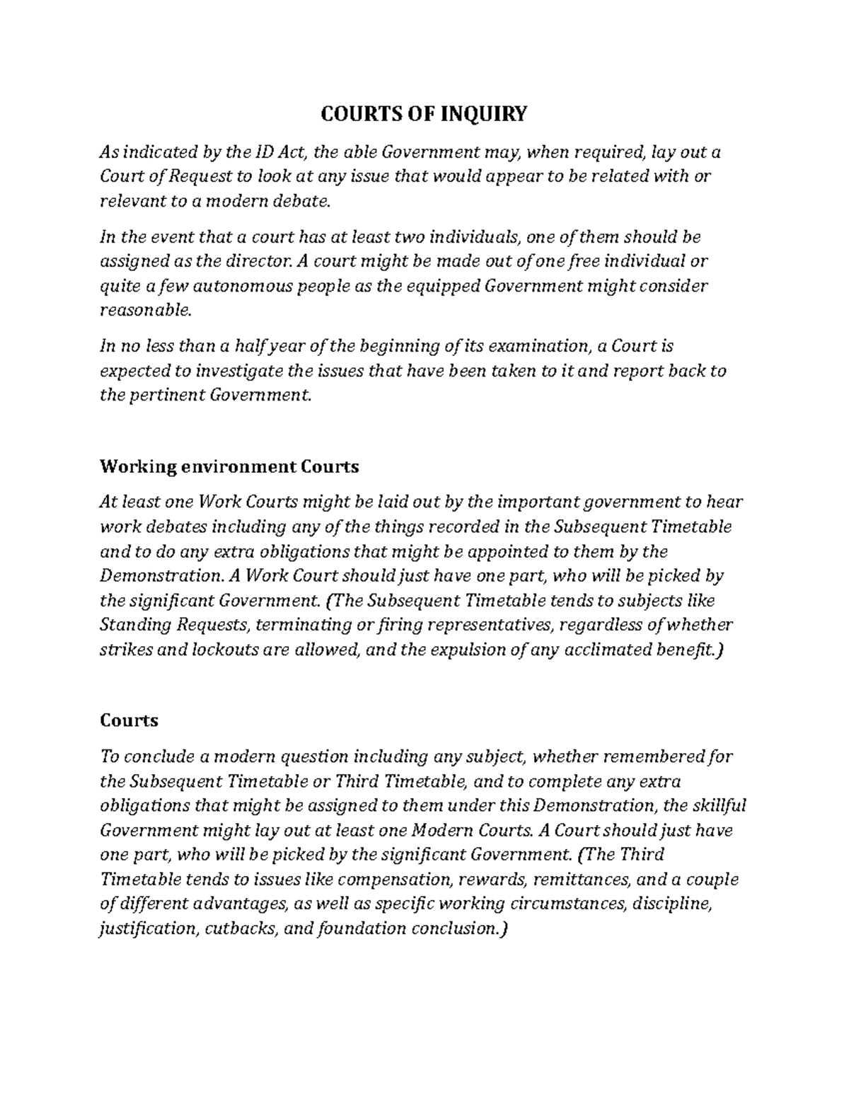 Courts OF Inquiry - COURTS OF INQUIRY As indicated by the ID Act, the ...