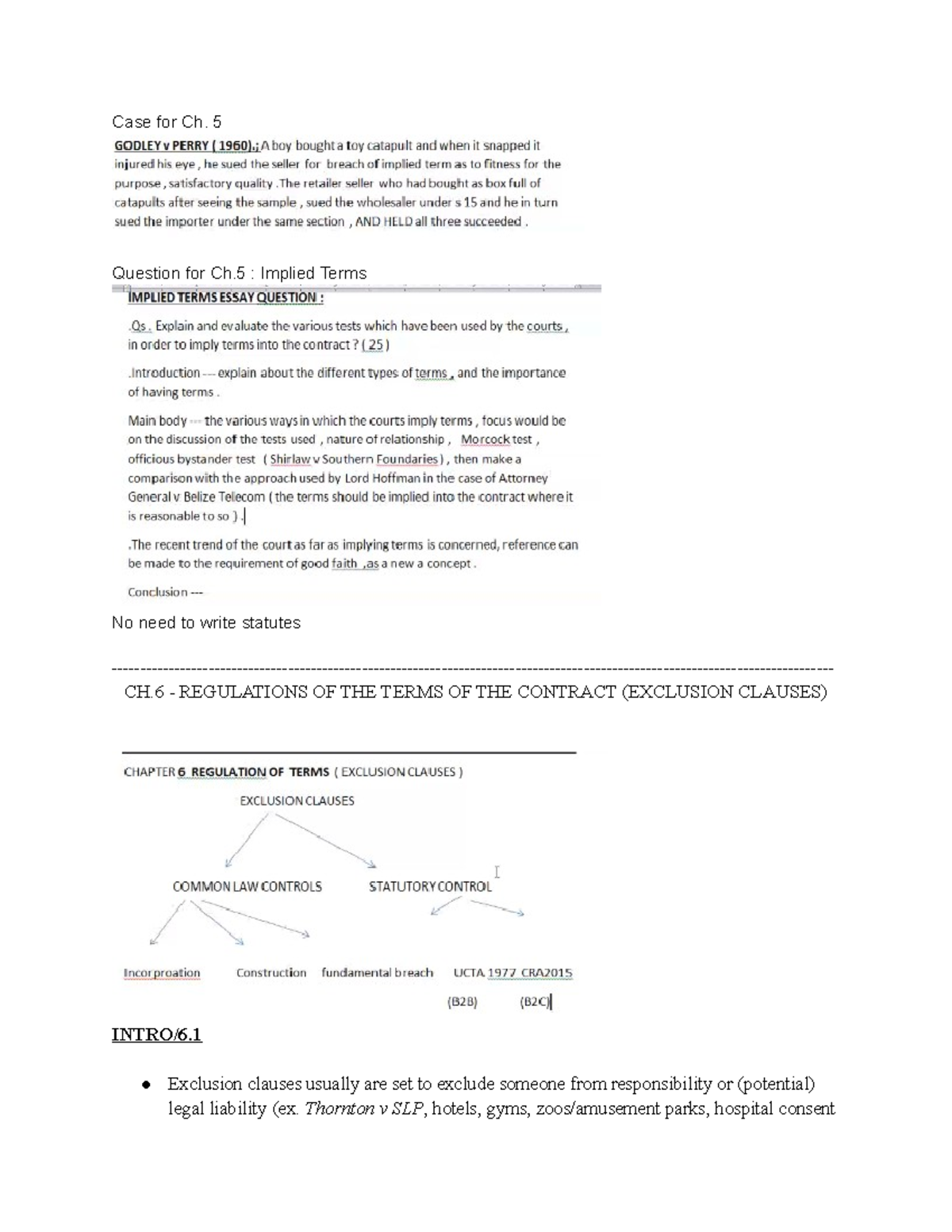 Chapter 6 contract law - Case for Ch. 5 Question for Ch : Implied Terms ...