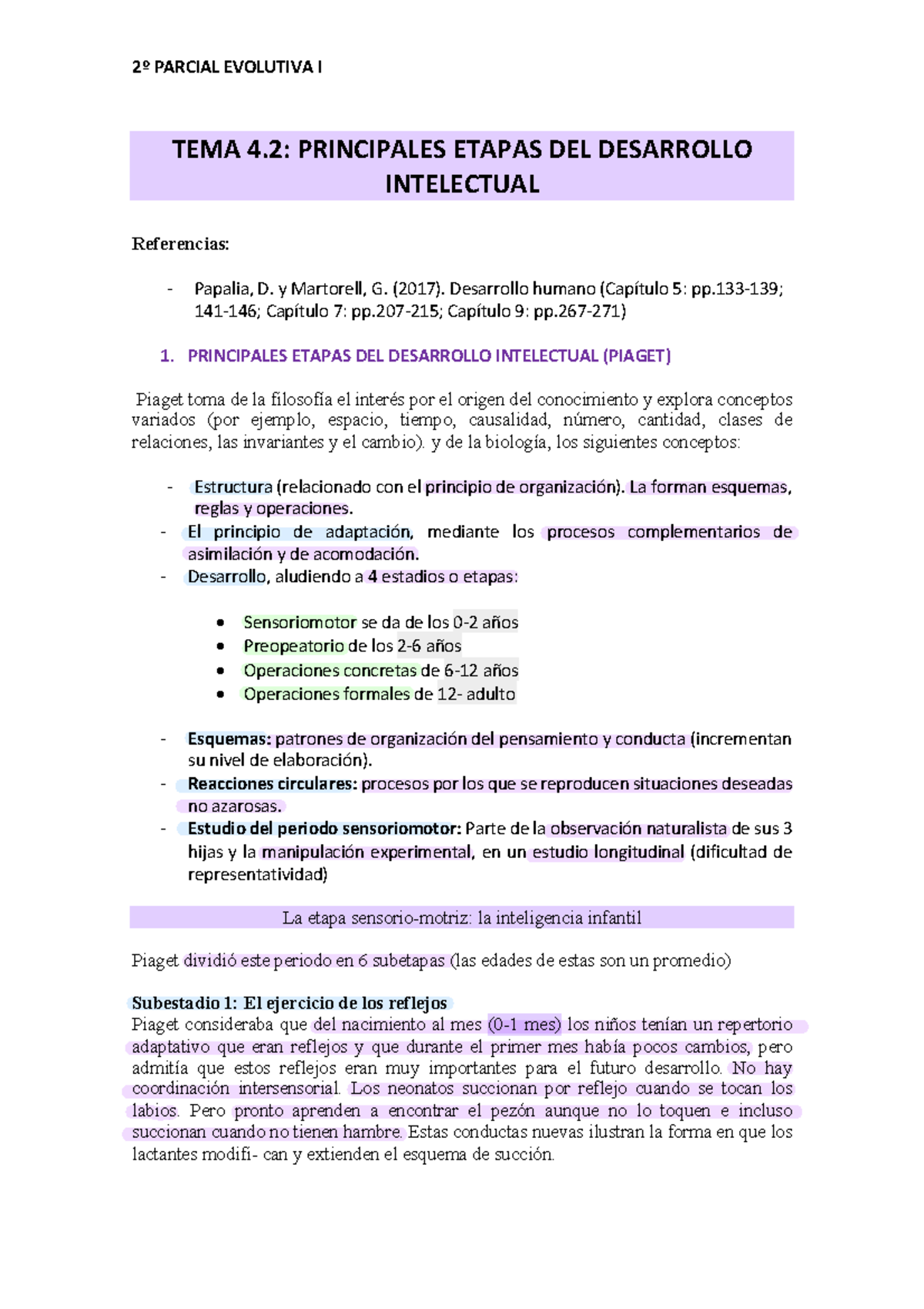 2 Parcial EVO - TEMA 4: PRINCIPALES ETAPAS DEL DESARROLLO INTELECTUAL Referencias: Papalia, D. y ...
