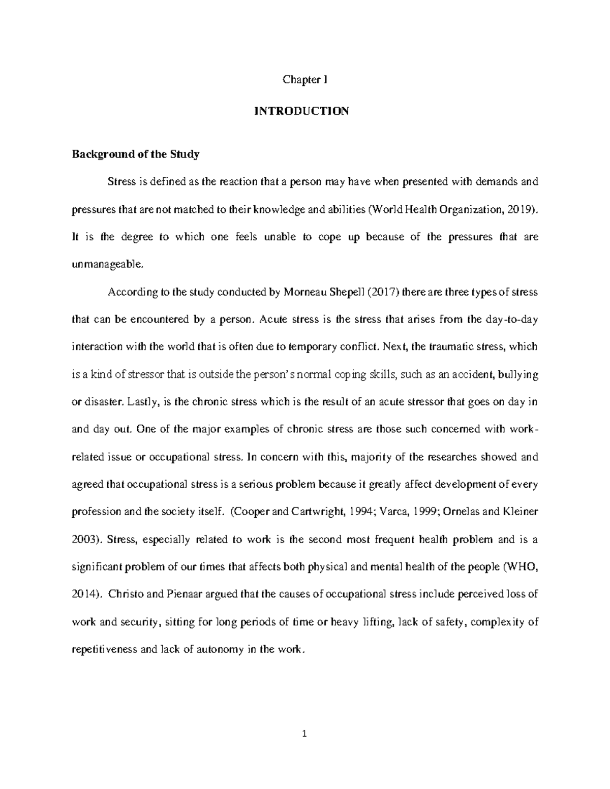 Research Final 2 1 - Chapter I INTRODUCTION Background of the Study Stress is defined as the ...