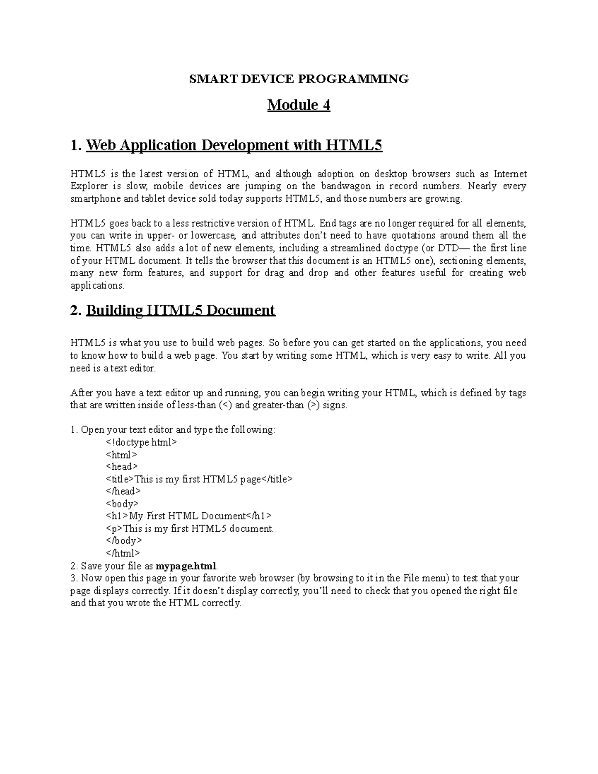 SDP Module 4 - Note and assignment - SMART DEVICE PROGRAMMING Module 4 1. Web Application - Studocu