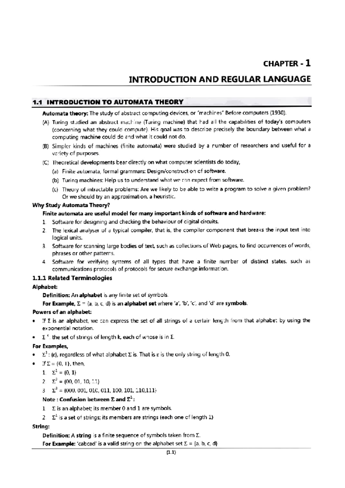AT Unit I - 1 INTRODUCTION TO AUTOMATA THEORY Automata theory: The ...