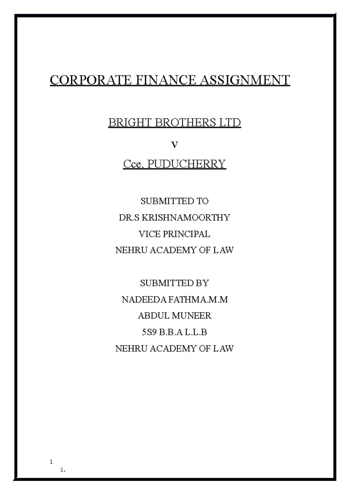 Corporate Finance Assignment - CORPORATE FINANCE ASSIGNMENT BRIGHT ...