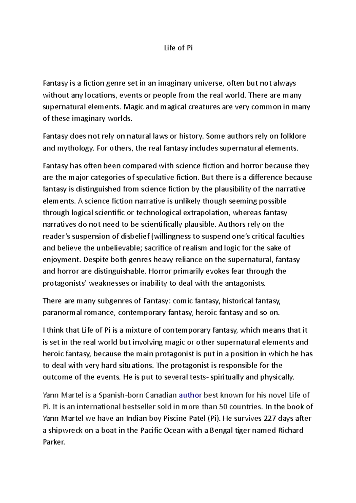 Life-of-PI - Oral presentation on the novel Life of Pi - Life of Pi ...