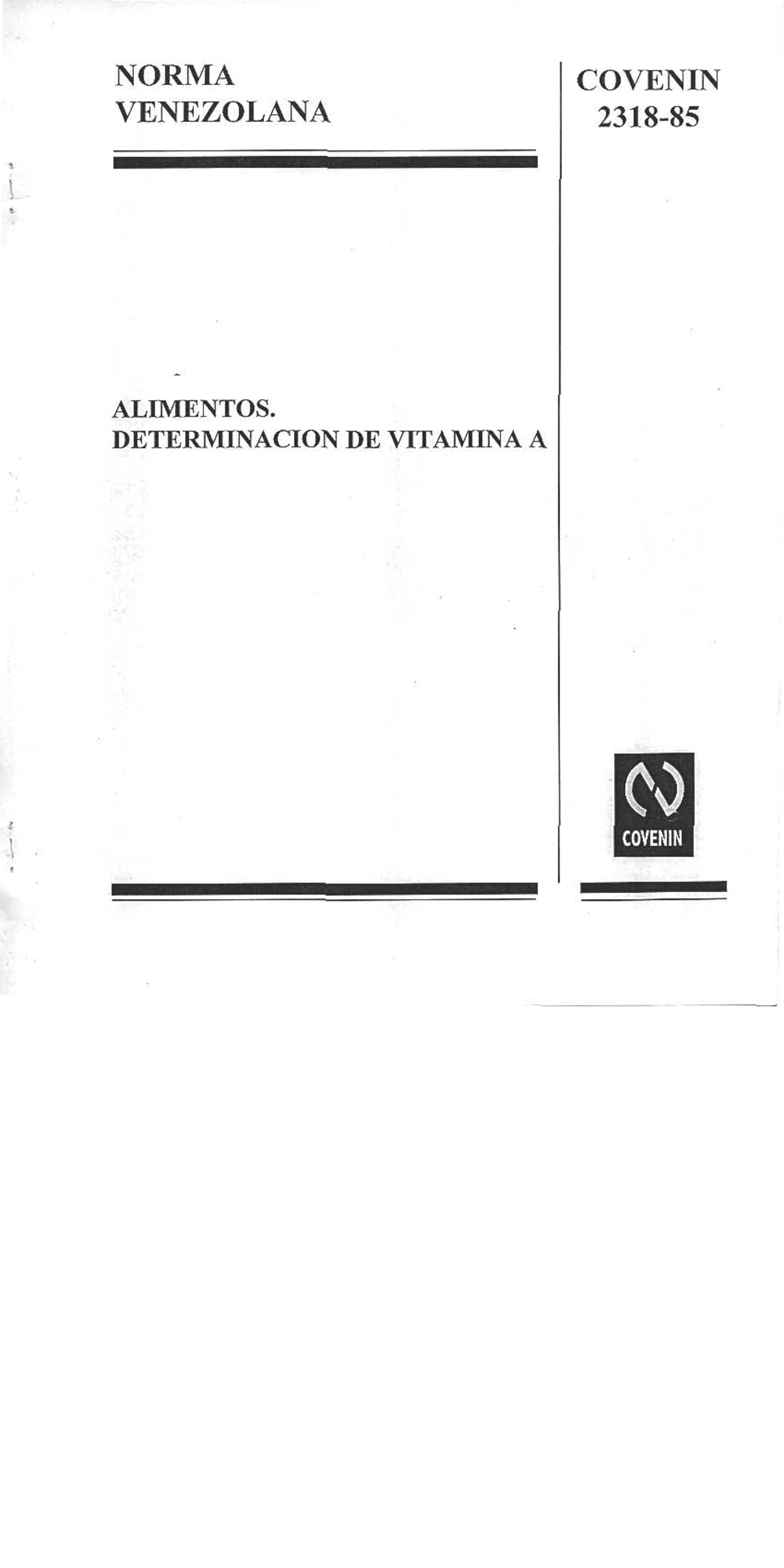 Determinación de vitamina A Covenin 2318-85 - Análisis de Productos ...