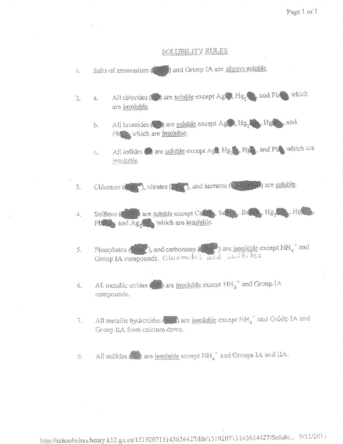 Solubility Rules and Activity Series of Metals - Page 1 or 1 SOLUBILITY ...