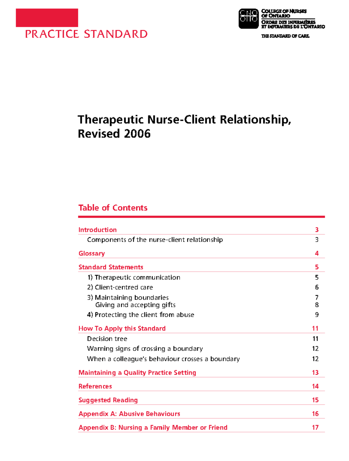 CNO Therapeutic Nurse Client Relationship - PR ACTICE STANDARD ...