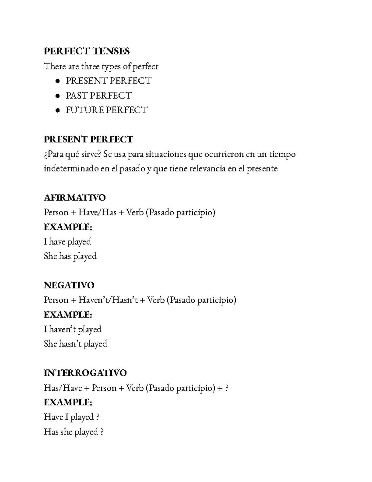 Perfect tenses - Google Docs - PERFECT TENSES There are three types of ...