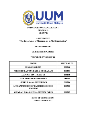 (A222) Group Assignment ( Written Report AND Presentation) - PRINCIPLES ...