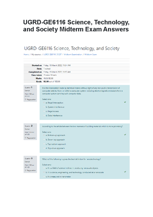 STS Prefinal EXAM - DIPL-GE6116 Science, Technology & Society PREFINAL EXAM Started on Sunday ...
