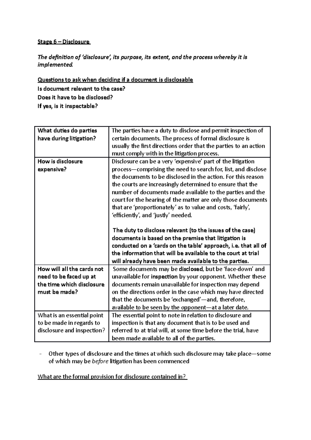 Stage 6 - Disclosure - lecture notes - Stage 6 – Disclosure The ...