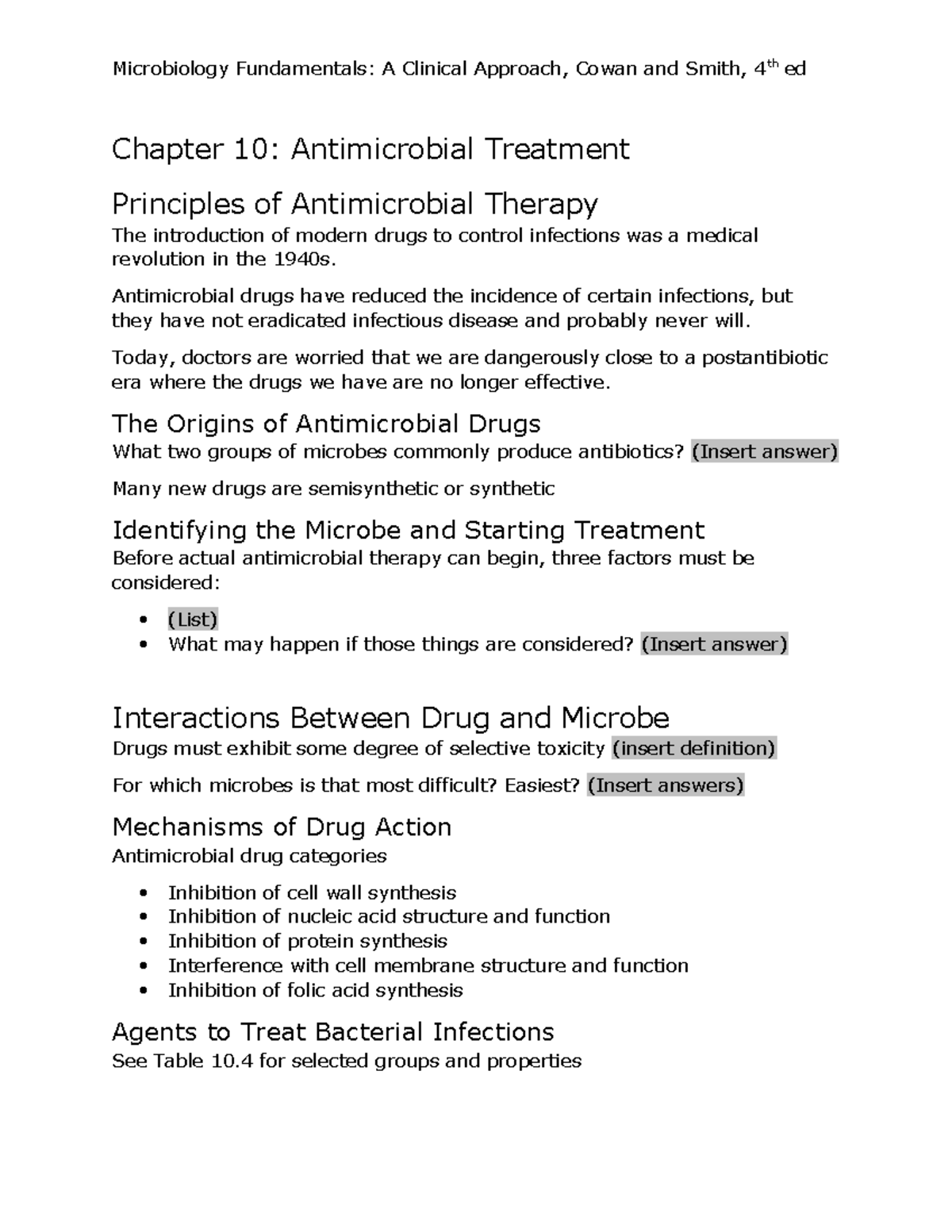 Chapter 10 Lecture Outline - Chapter 10: Antimicrobial Treatment ...