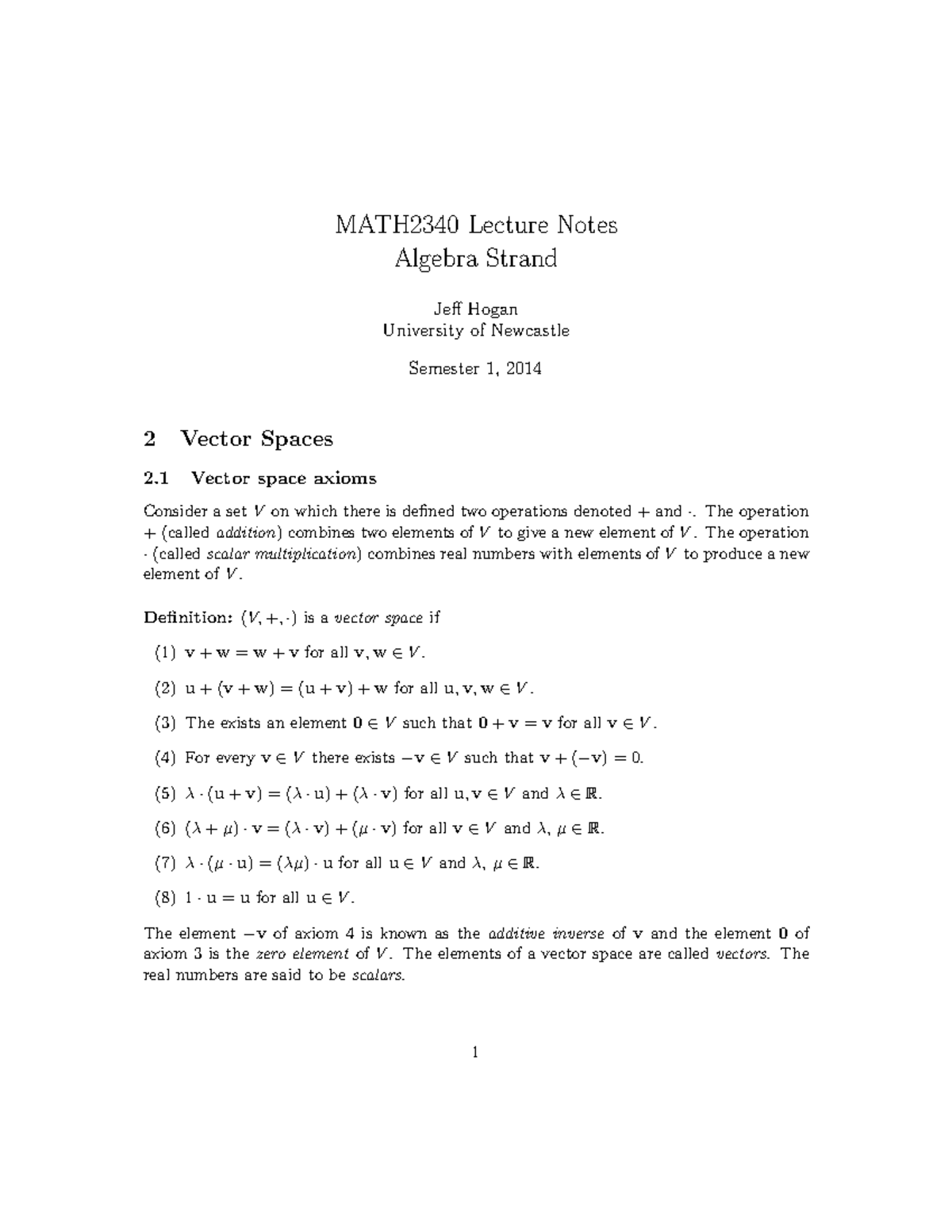 Algebra Component Chapter 2 - MATH2340 Lecture Notes Algebra Strand ...
