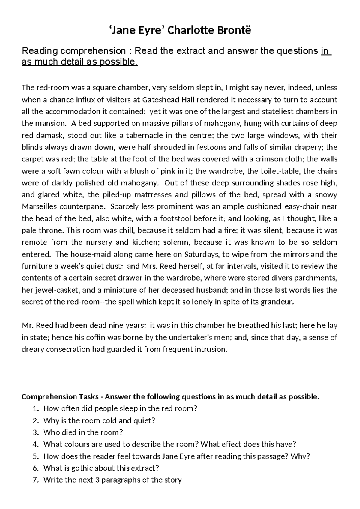 Copy of Task 1: Jane Eyre - ‘Jane Eyre’ Charlotte Brontë Reading ...