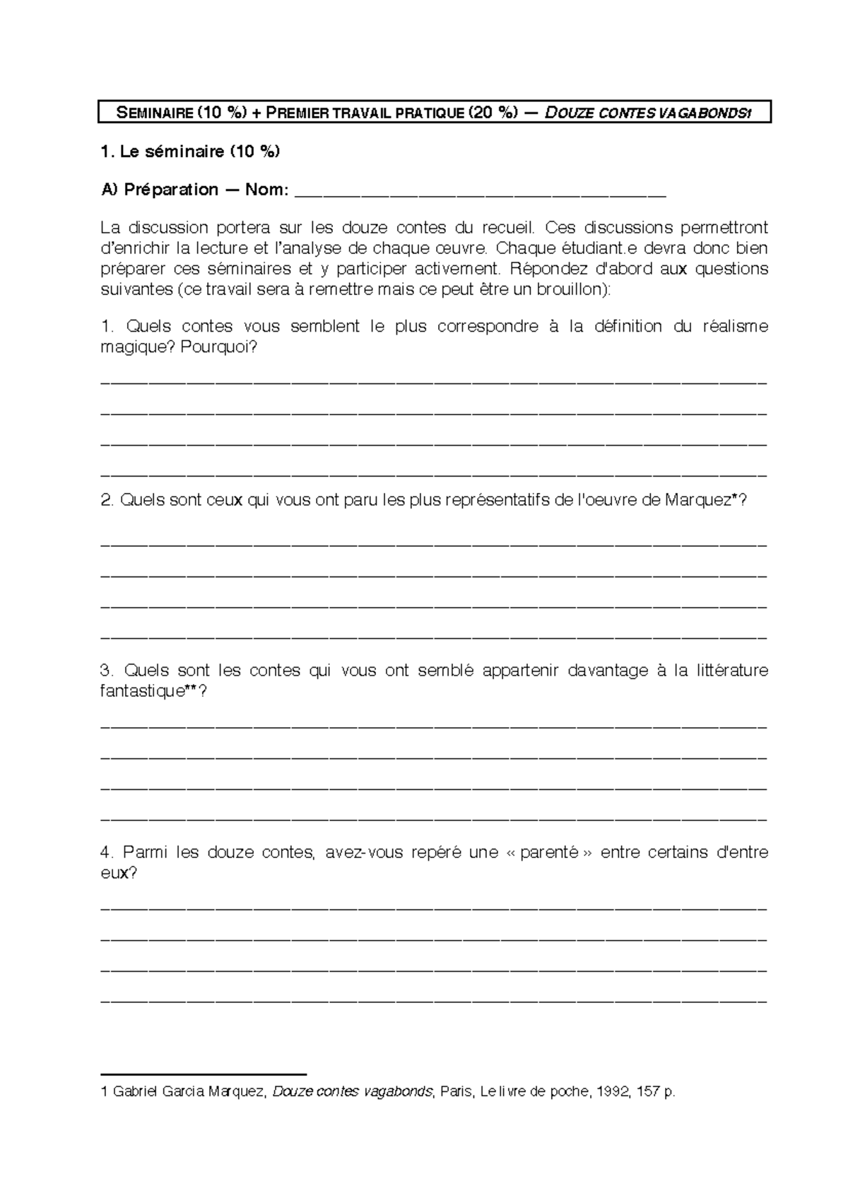 Seminaire - SEMINAIRE (10 %) + PREMIER TRAVAIL PRATIQUE (20 %) — DOUZE ...