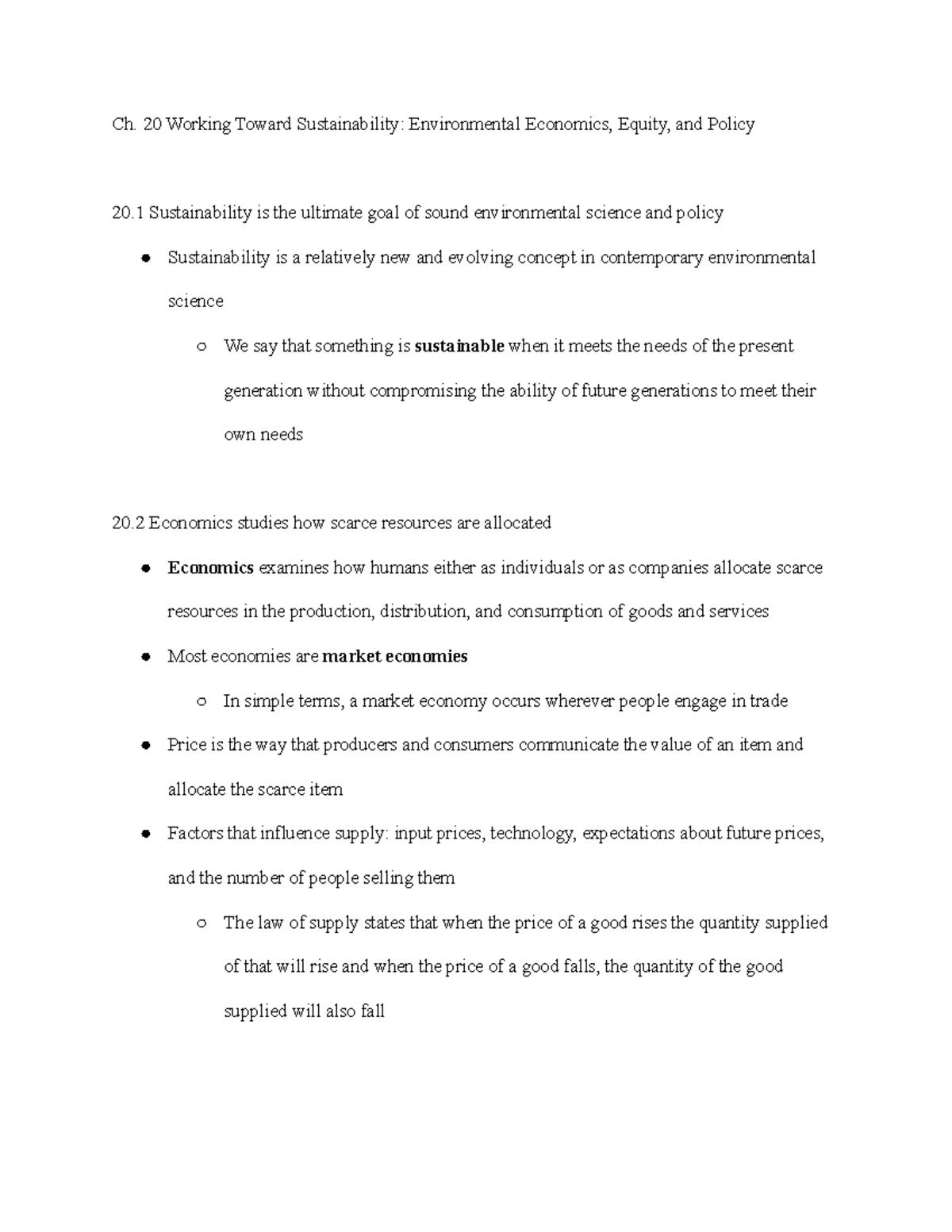 Ch. 20 Outline - Ch. 20 Working Toward Sustainability: Environmental ...