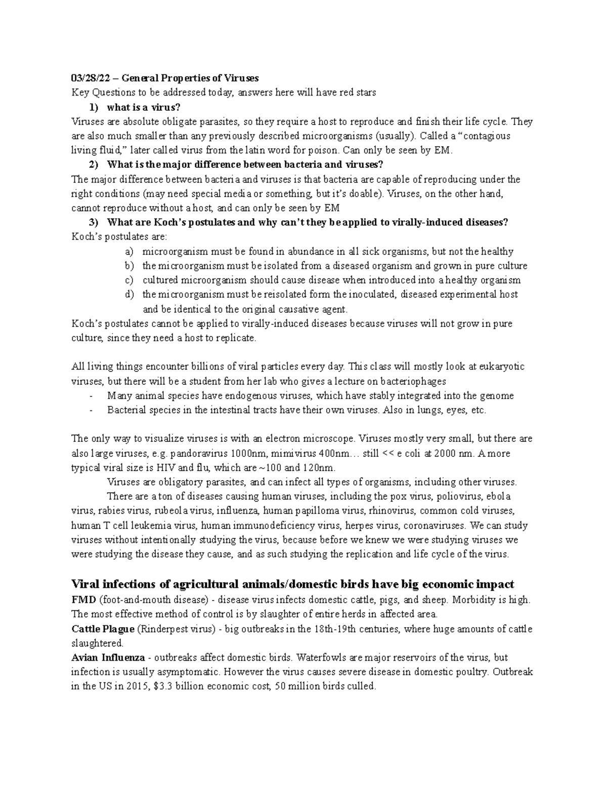 03 28 22 Virology Lecture 1 - 03/28/22 – General Properties of Viruses ...