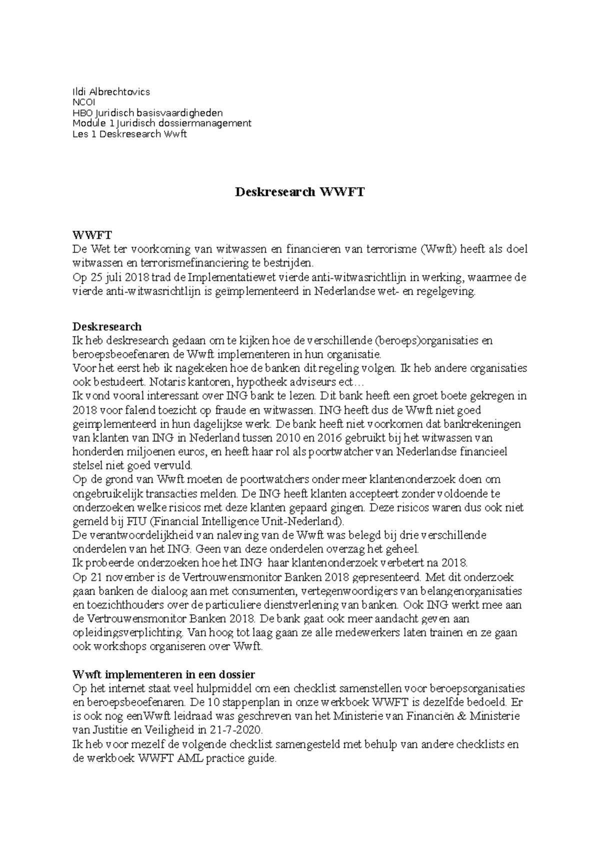 Deskresearch wwft - Beginselen van WWFT - Ildi Albrechtovics NCOI HBO ...