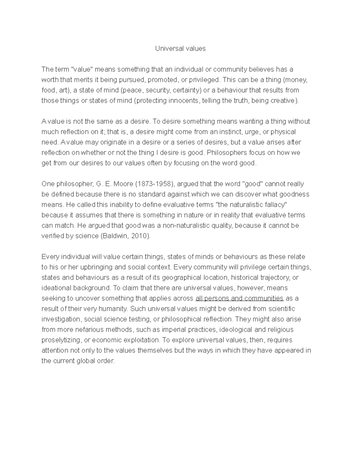 Universal values - ERhitcs - Universal values The term "value" means ...