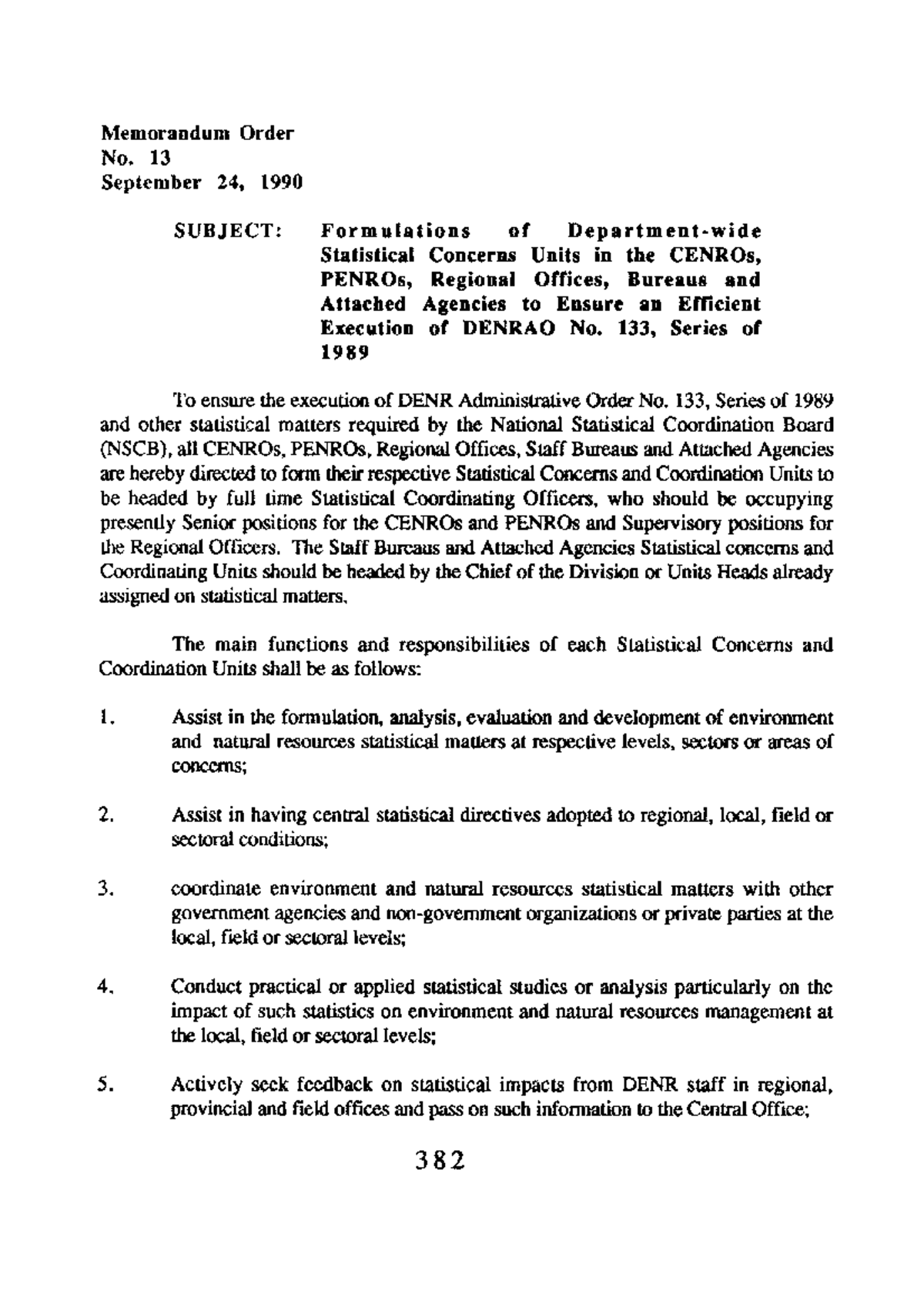 Formulation of Department-wide Concerns Unit in the Cneros, Penros ...