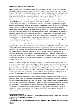 Law Reform Clinic - Example Portfolios - Workbook: Plan, Progress ...