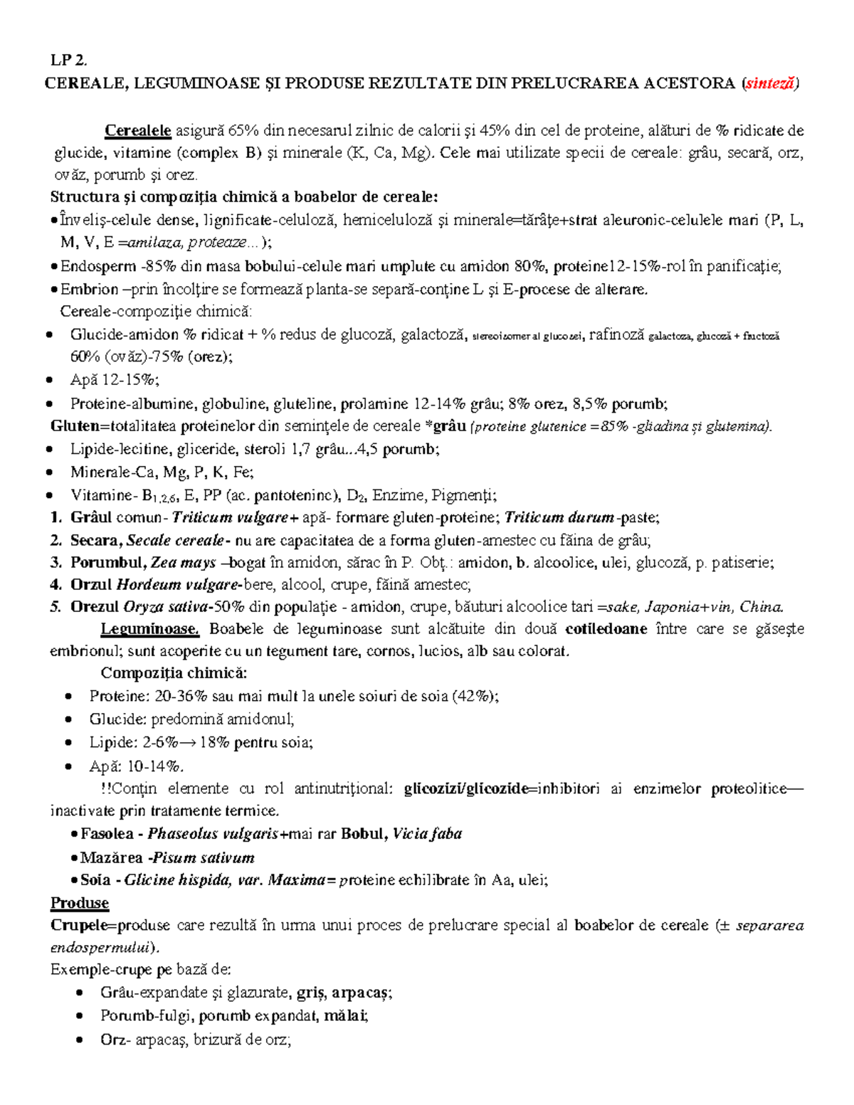 2 Cereale , Leguminoase, sinteza - LP 2. CEREALE, L EGUMINOASE ŞI PRODUSE REZULTATE DIN ...