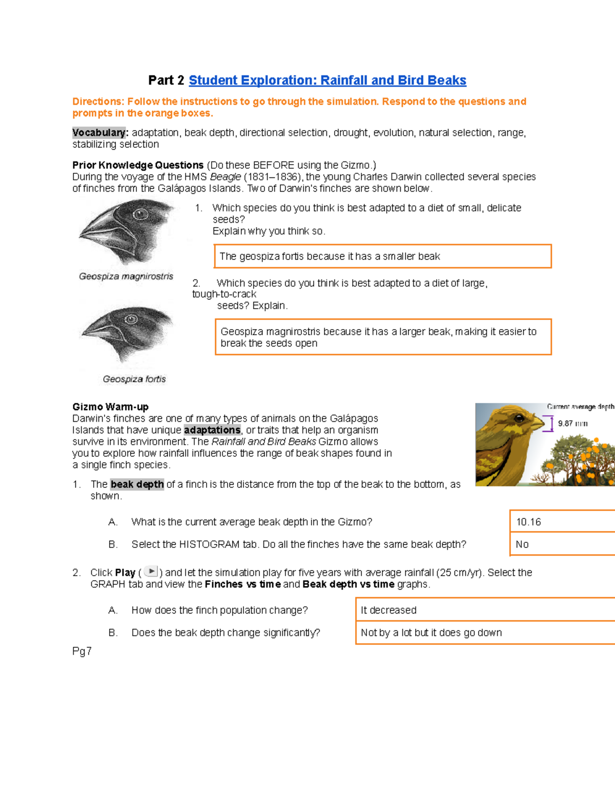 Pg 7 - Unit 8 Lab 3 gizmo activity - Part 2 Student Exploration ...