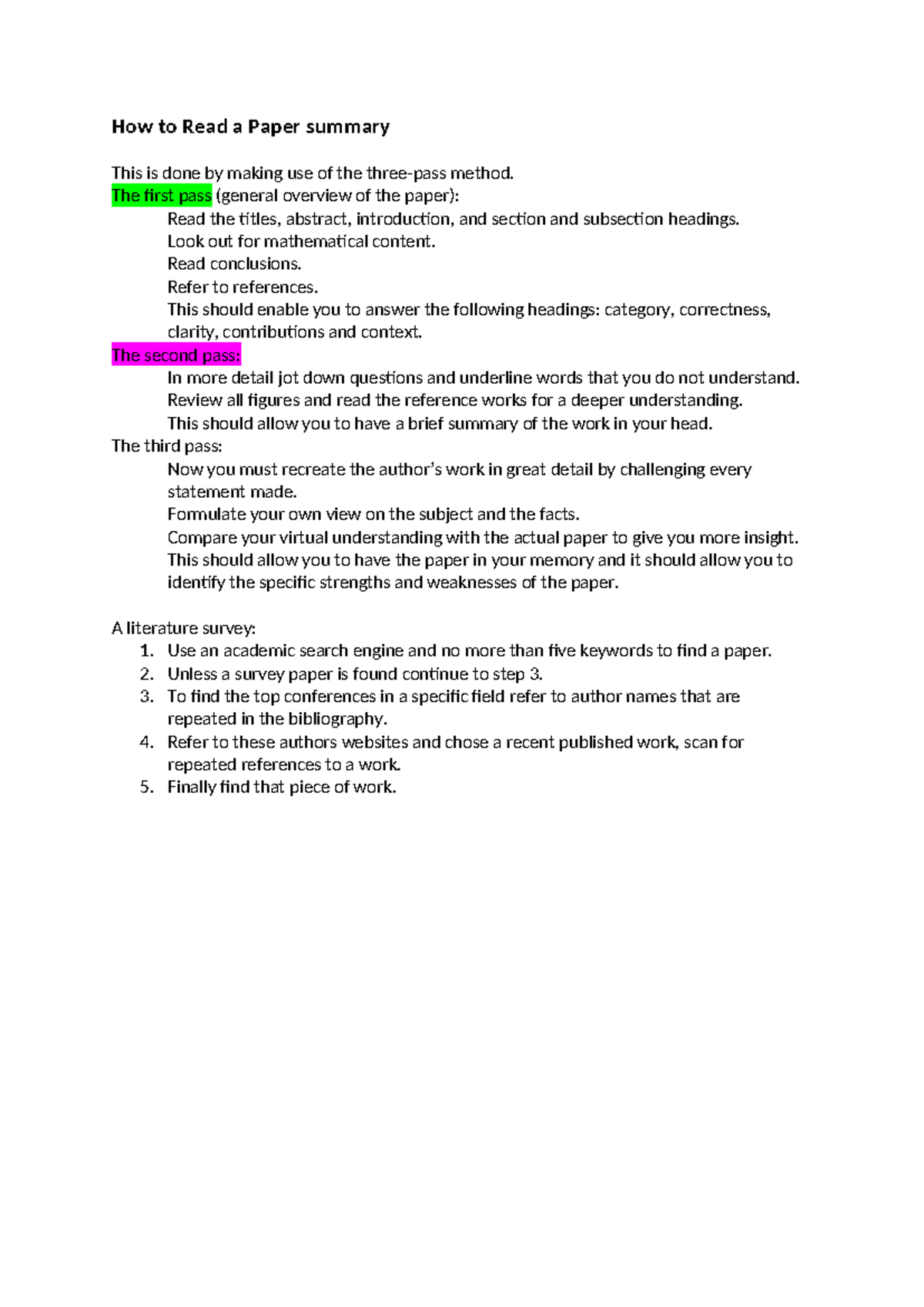 How to Read a Paper summary - The first pass (general overview of the ...