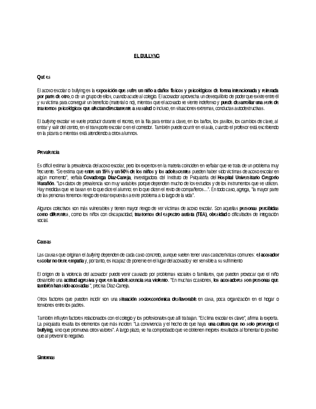 EL Bullyng Lecturas Saira - EL BULLYNG Qué es El acoso escolar o ...