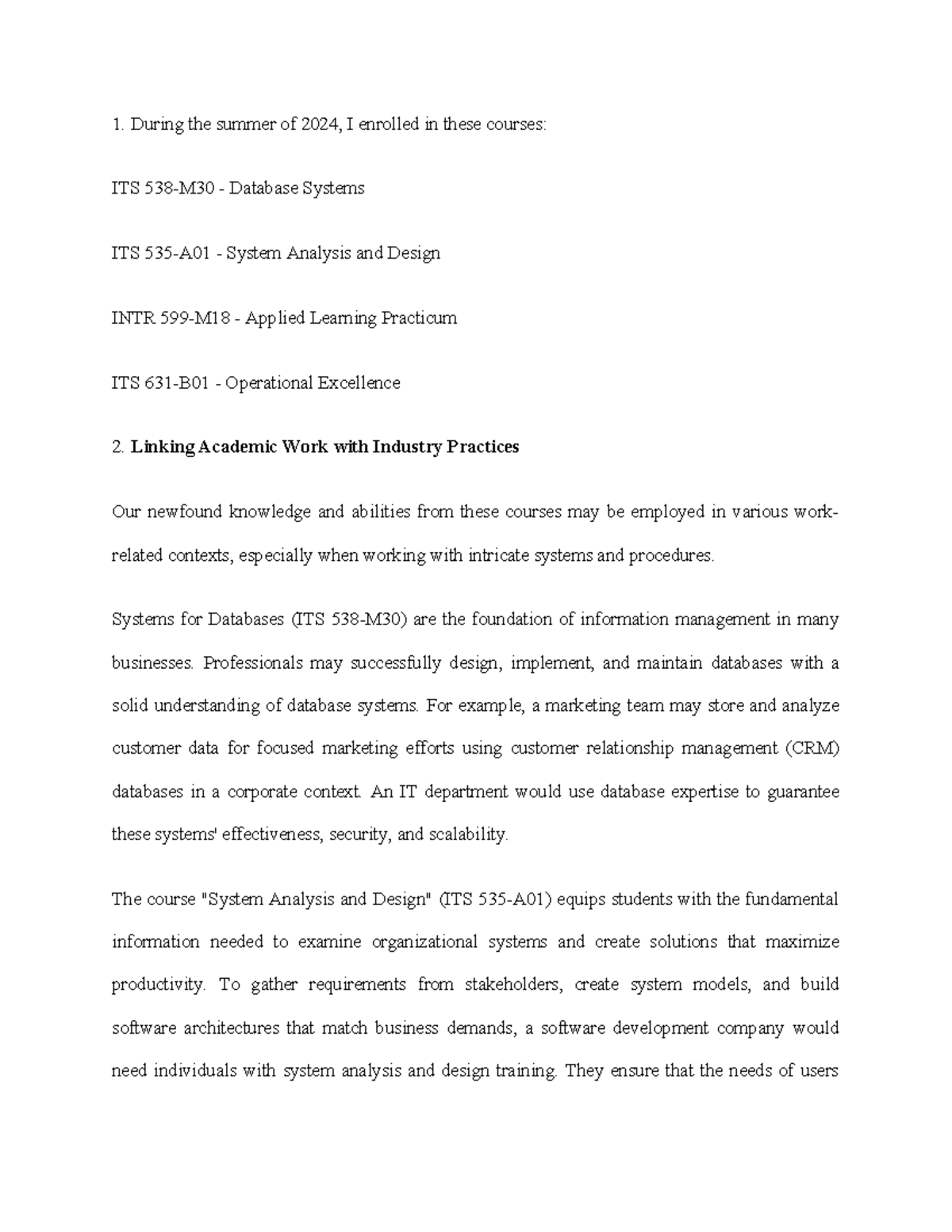 Practicum reflection - Student Guide - During the summer of 2024, I ...