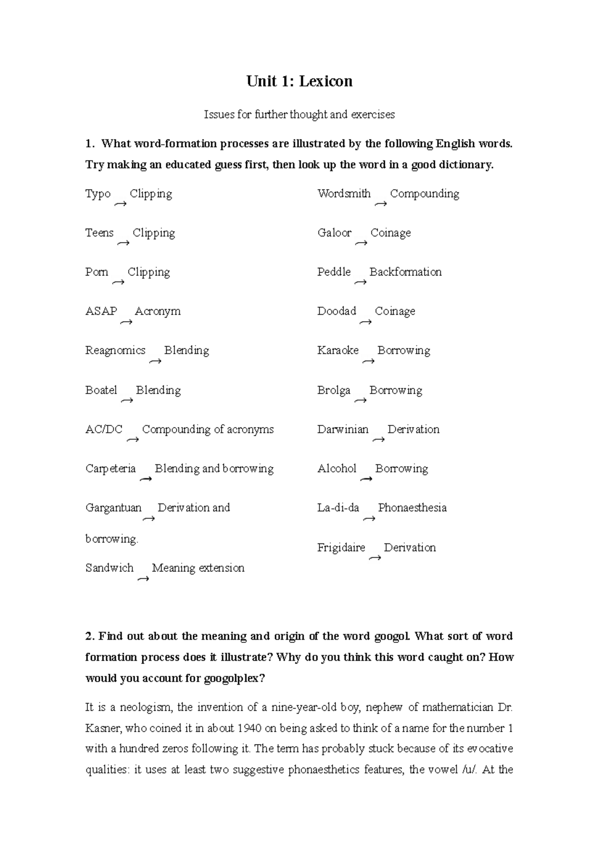 Unit 1 Activities, Beth Amy Potter - Unit 1: Lexicon Issues for further ...