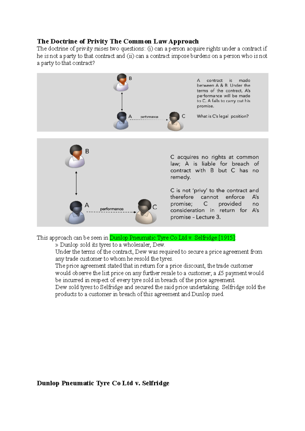 Lecture notes - The Doctrine of Privity The Common Law Approach The ...