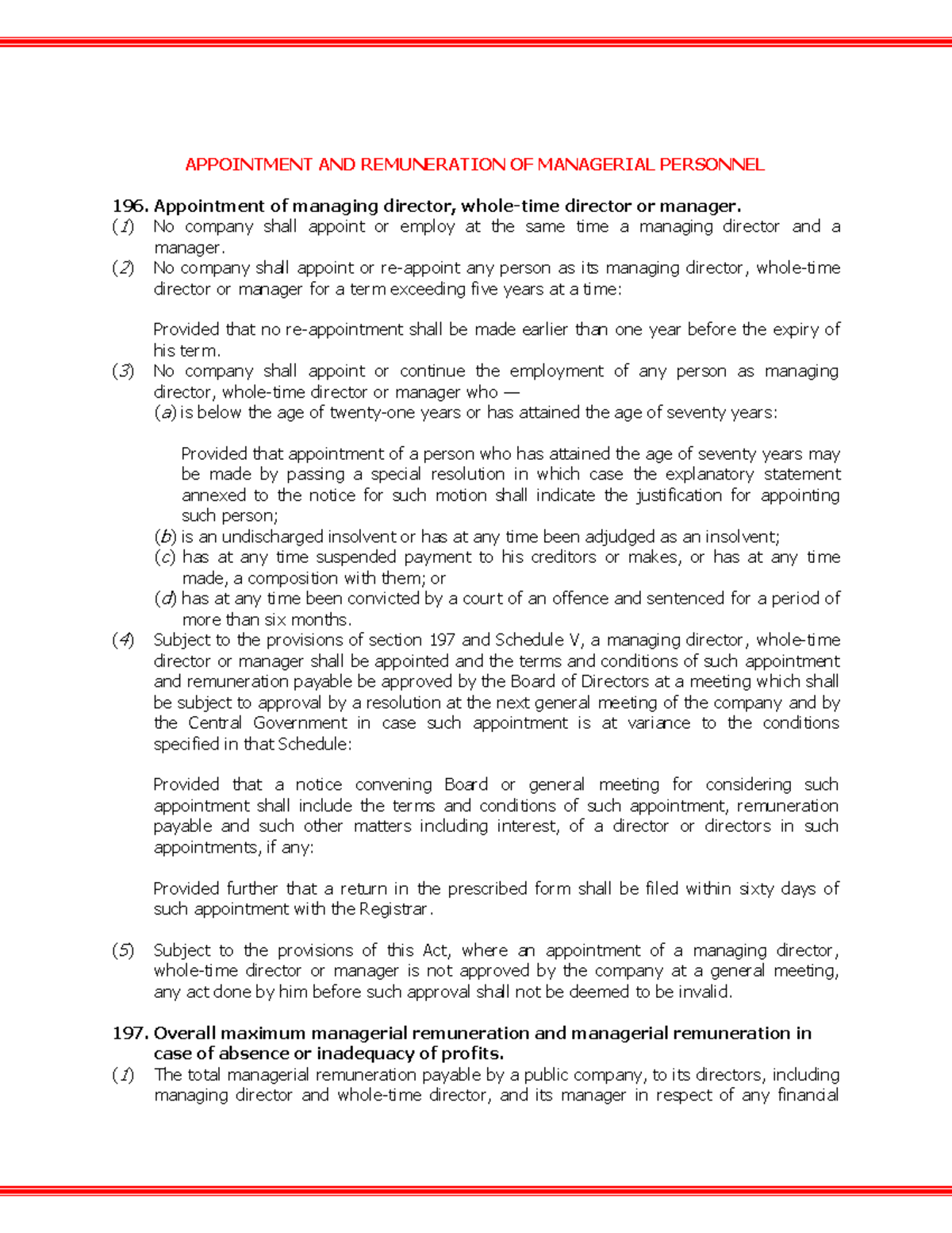 Appointment AND Remuneration OF Managerial Personnel - CHAPTER XIII ...