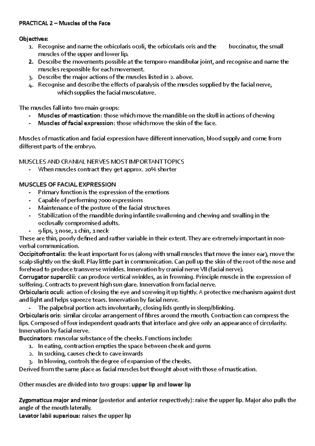 Practical 2 - muscles of the face - PRACTICAL 2 – Muscles of the Face ...