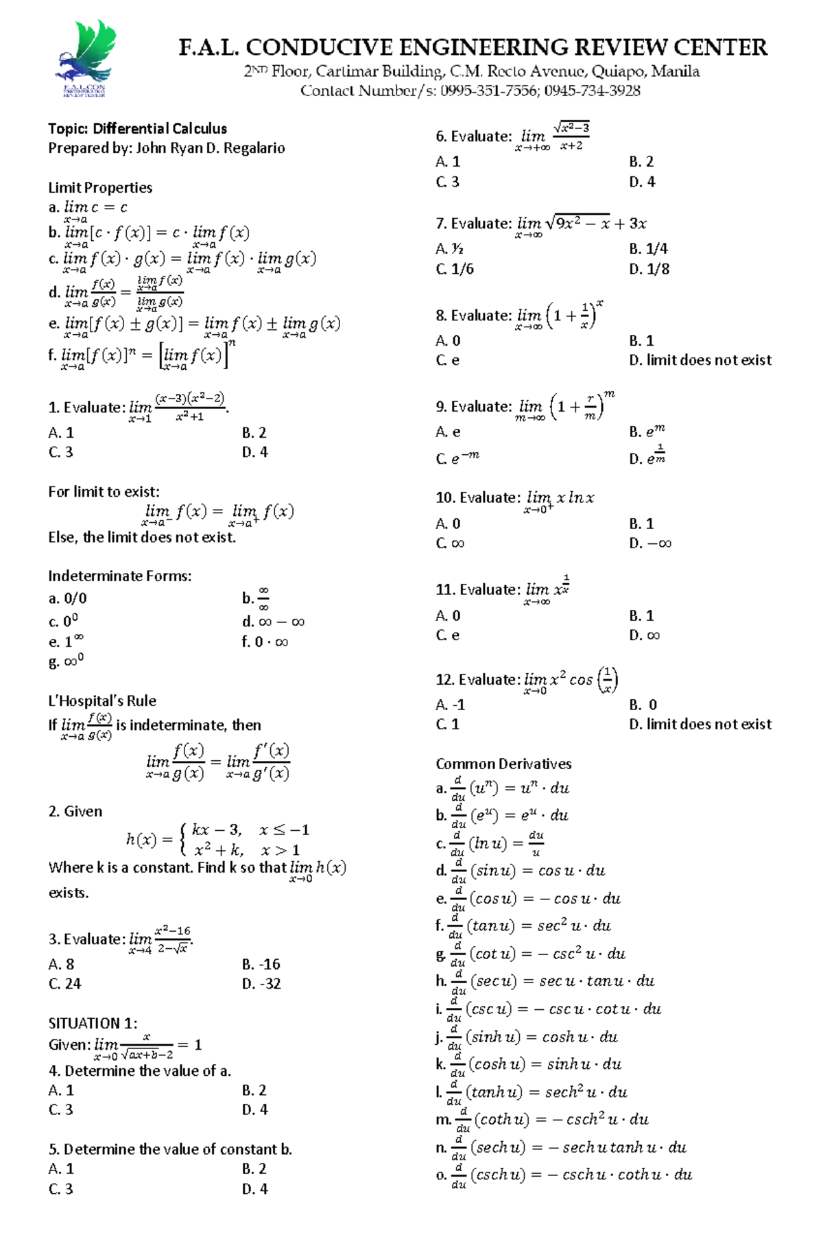 05. Differential Calculus (ENGR. Regalario) - Topic: Differential ...