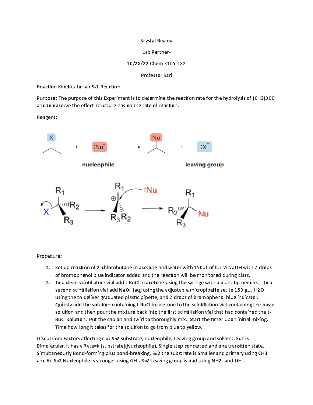 Krystal Reamy Post Lab 8 - Krystal Reamy Lab Partner- 10/28/22 Chem ...