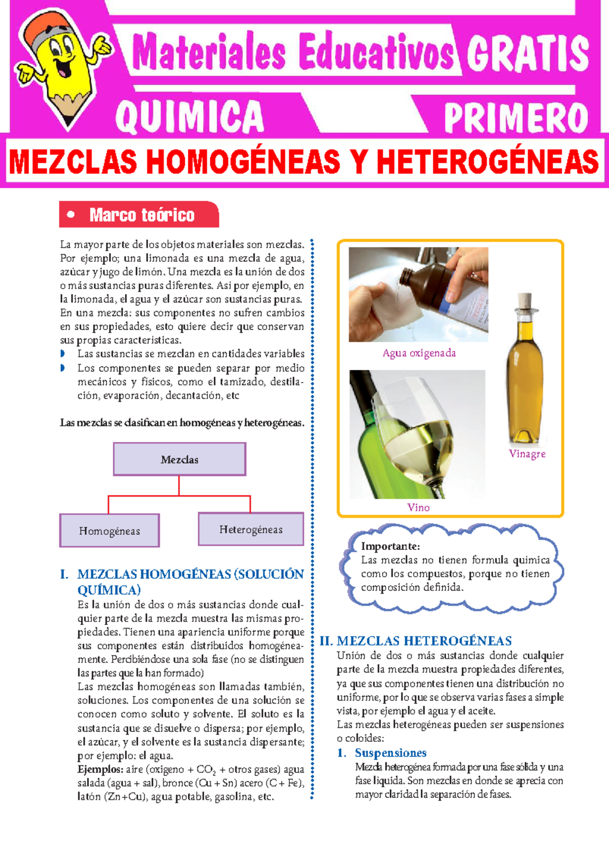 Mezclas Homogéneas y Heterogéneas Para Primer Grado de Secundaria - La mayor parte de los ...