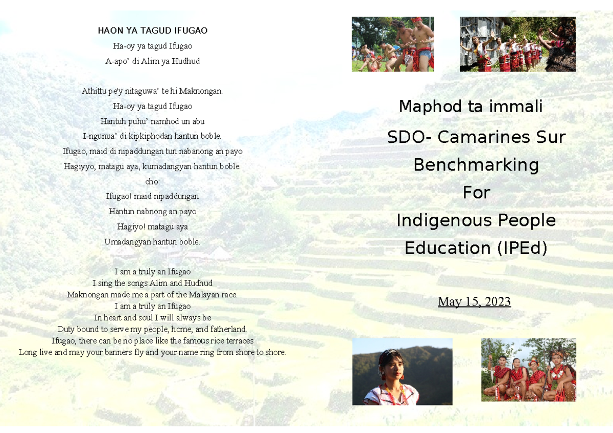 Camarines sur program - basehan lamang - SDO- Camarines Sur Benchmarking For Indigenous People ...