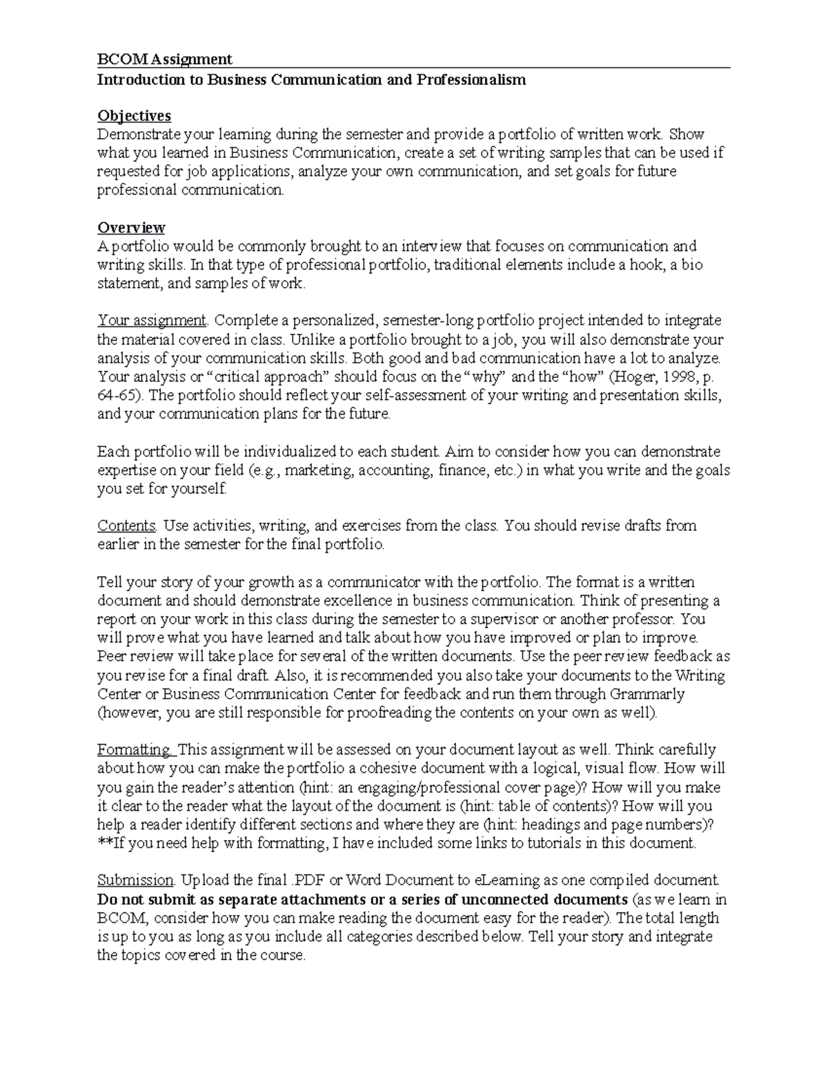 1300 3300 Portfolio Assignment - BCOM Assignment Introduction to ...