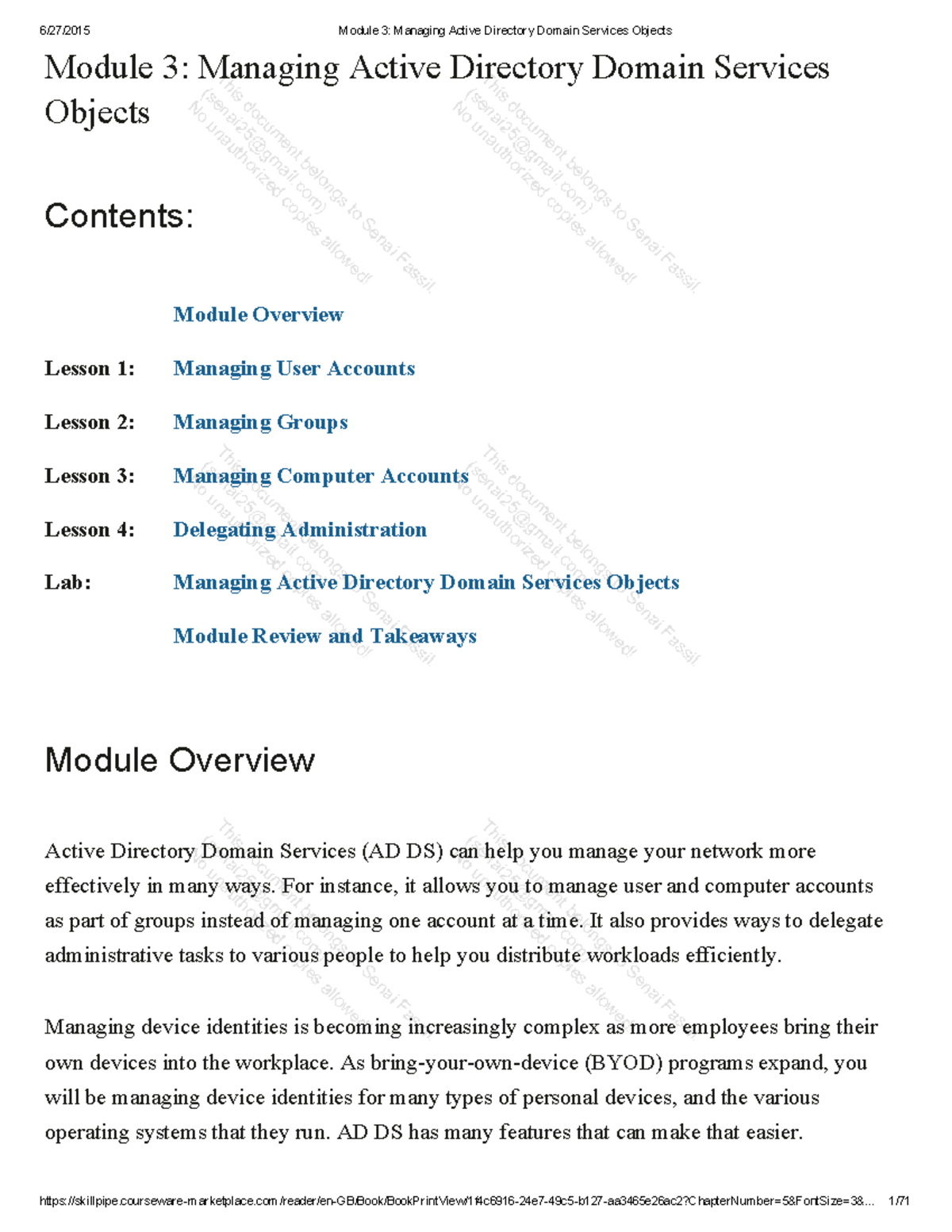 Module 3 Managing Active Directory Domain Services Objects - - Studocu