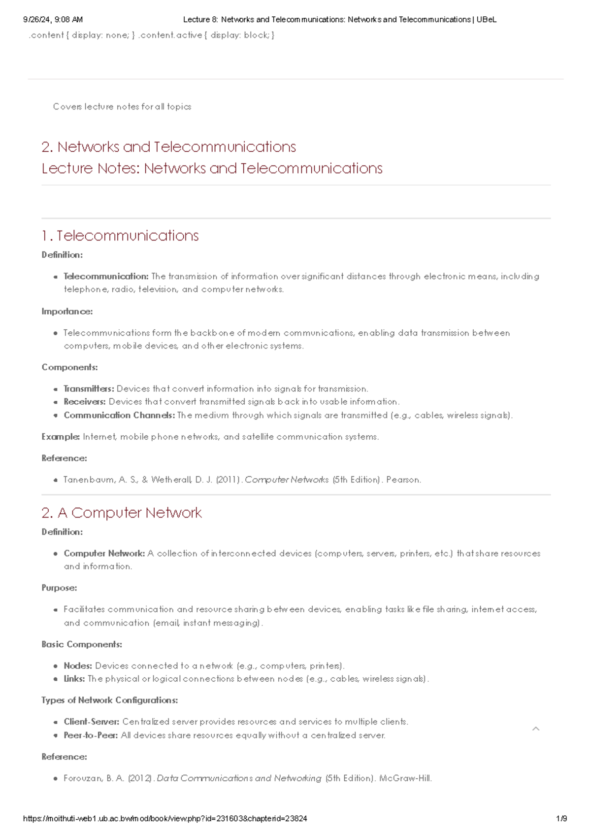 Lecture 8 Networks and Telecommunications Networks and Telecommunications UBe L - .content ...