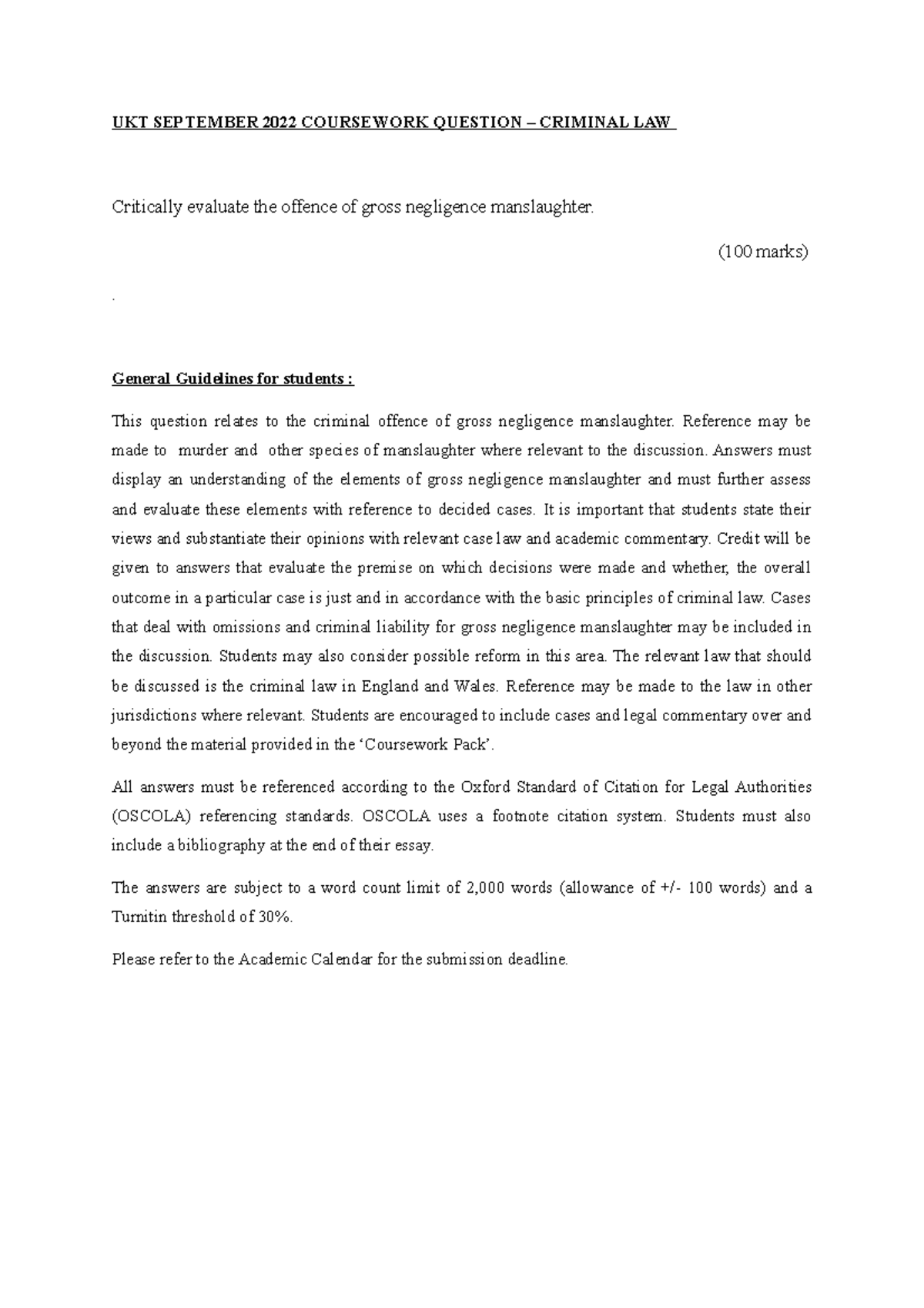 Overview of Coursework - UKT SEPTEMBER 2022 COURSEWORK QUESTION ...