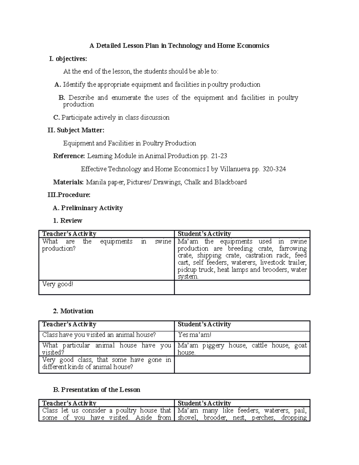 A Detailed Lesson Plan in Technology and - objectives: At the end of ...